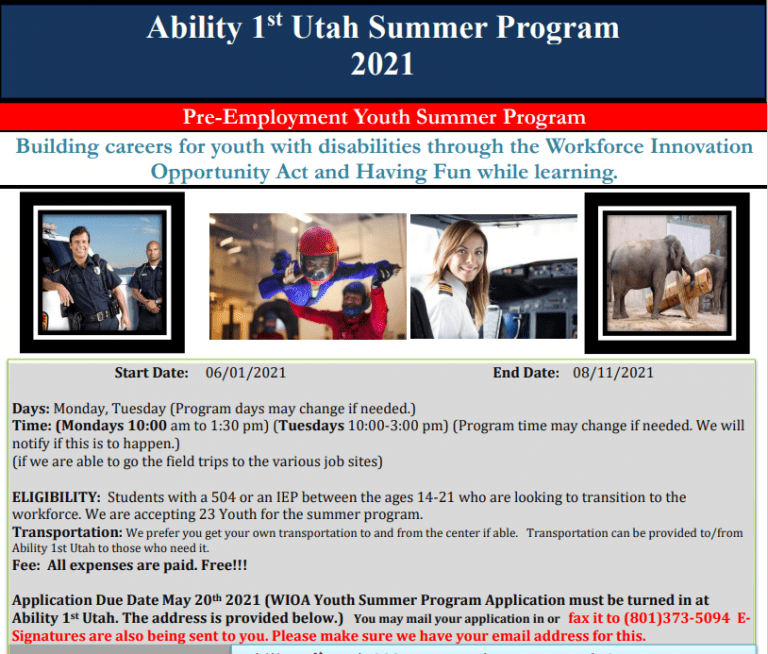 Pre-ETS Youth Summer Program Application 2021 | Ability 1st Utah
