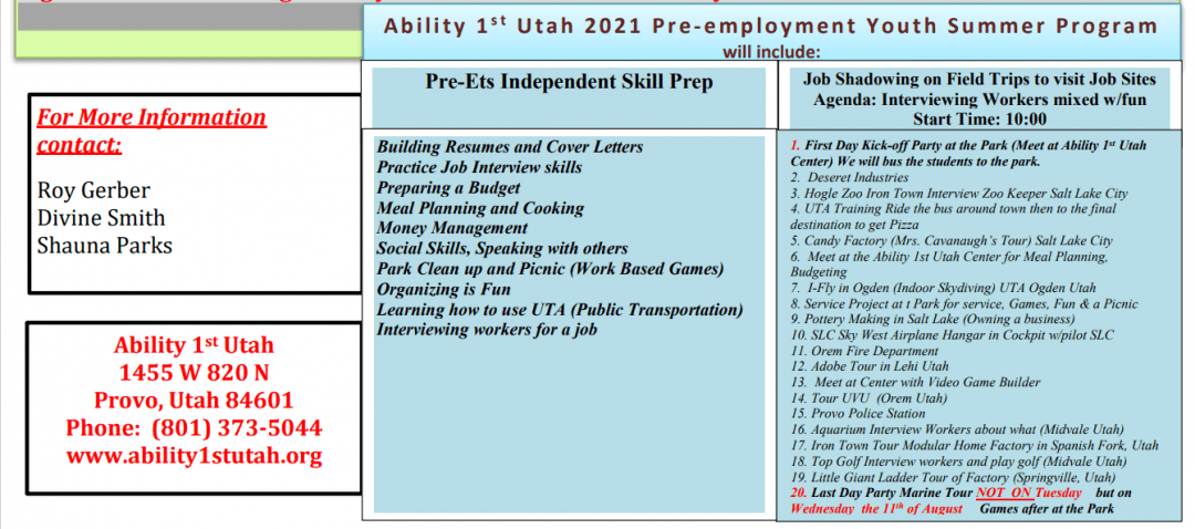 Pre-ETS Youth Summer Program Application 2021 | Ability 1st Utah